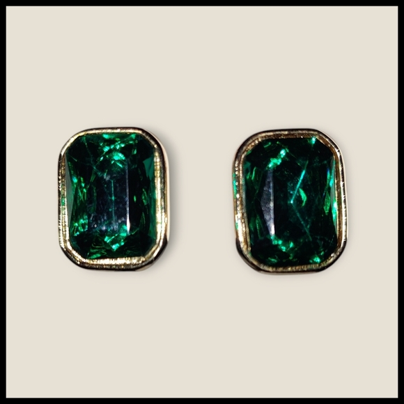 Jewelry | Vintage Large Emerald Cut Color Glass Clip On Earrings | Poshmark